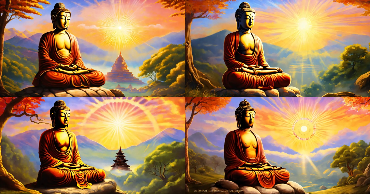 Lexica - Meditating buddhA in a peaceful outdoor setting with rays of ...