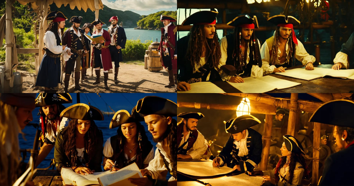 Lexica - Photograph of a group of people dressed as pirates on a ...