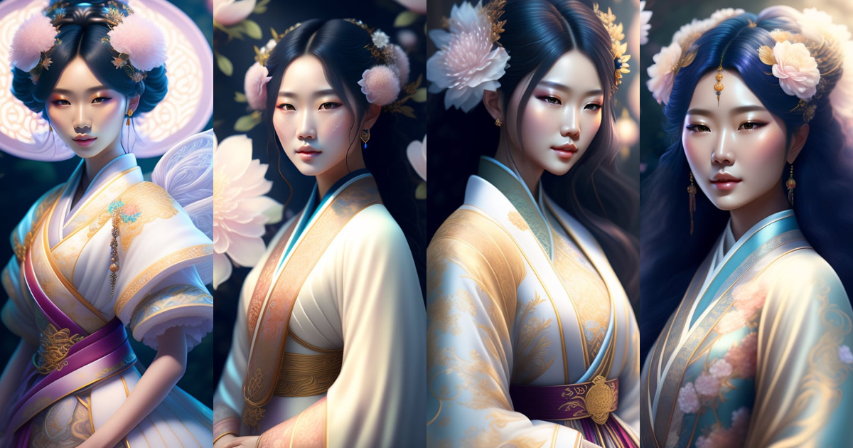 Lexica - Illustrated beautiful portrait cute Japanese ninfa with kimono ...
