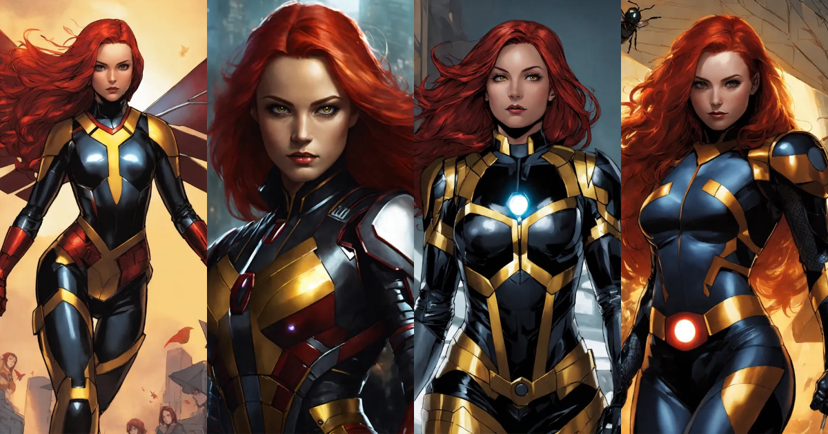 Lexica - Female X-Men Shadowcat with red hair wearing black metal Iron ...