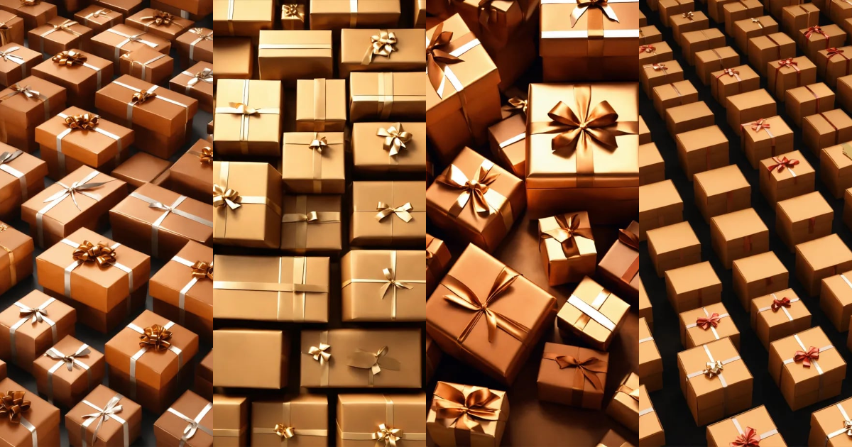 Lexica - Lots of brown color gift boxes, 4K photorealistic