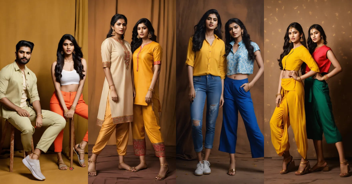 Lexica - Full body studio portrait of two models, one Maharashtrian ...