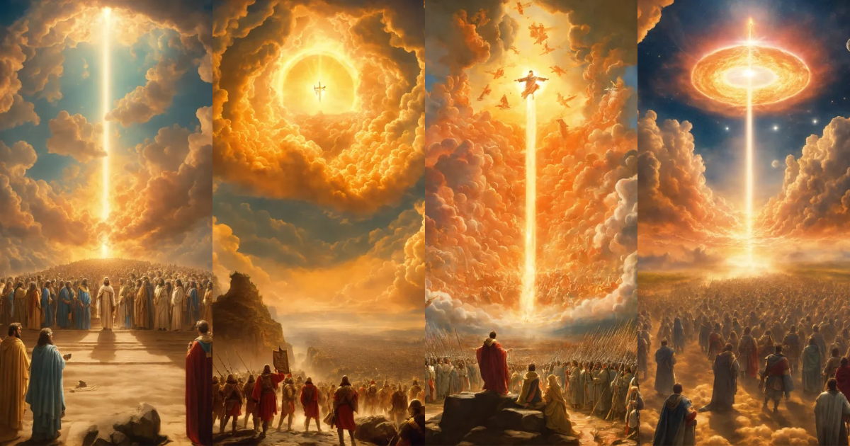 Lexica - God in the sky, with his army appearing abruptly on earth,