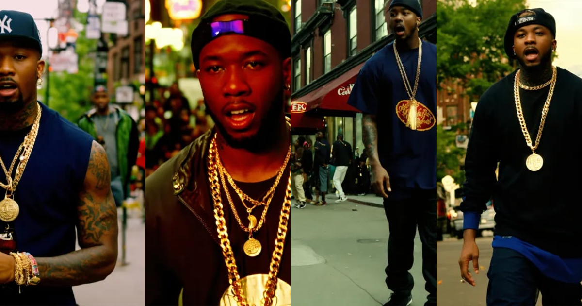 Lexica - Full body shot black battle rapper "Loaded Lux" walking in ...