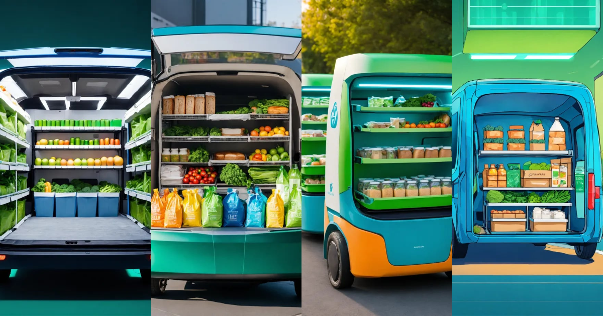 Lexica - Autonomous Grocery delivery vehicle. Many Grocery bags inside ...