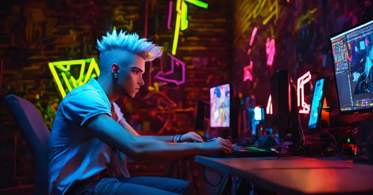 Lexica - Young male master programmer artist with white faux hawk ...