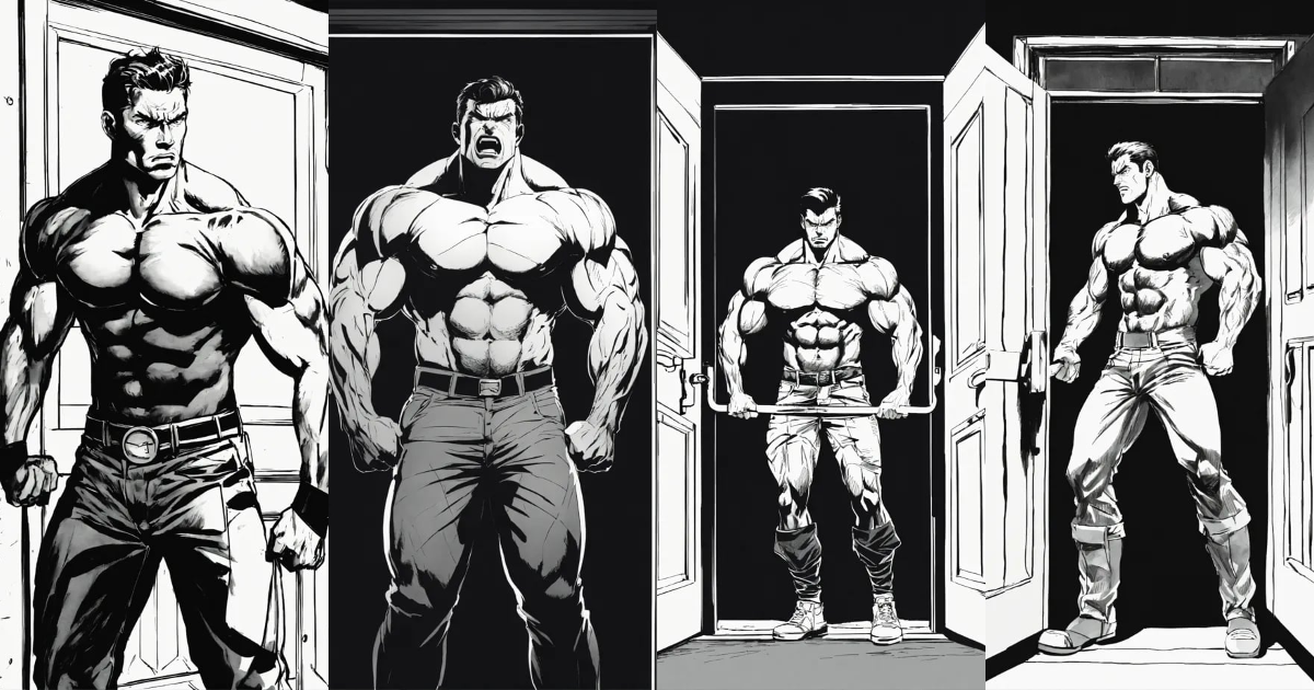 Lexica - A black and white illustration of a masculine man, with ...