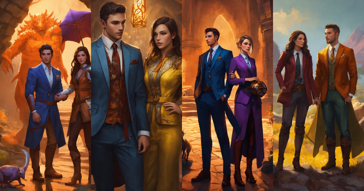 Lexica - Couple wearing matching suits realistic art fantasy dungeons and dragons