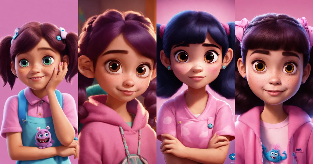 Lexica - Mary Gibbs Boo girl wearing pink and two ponytails, dark hair ...