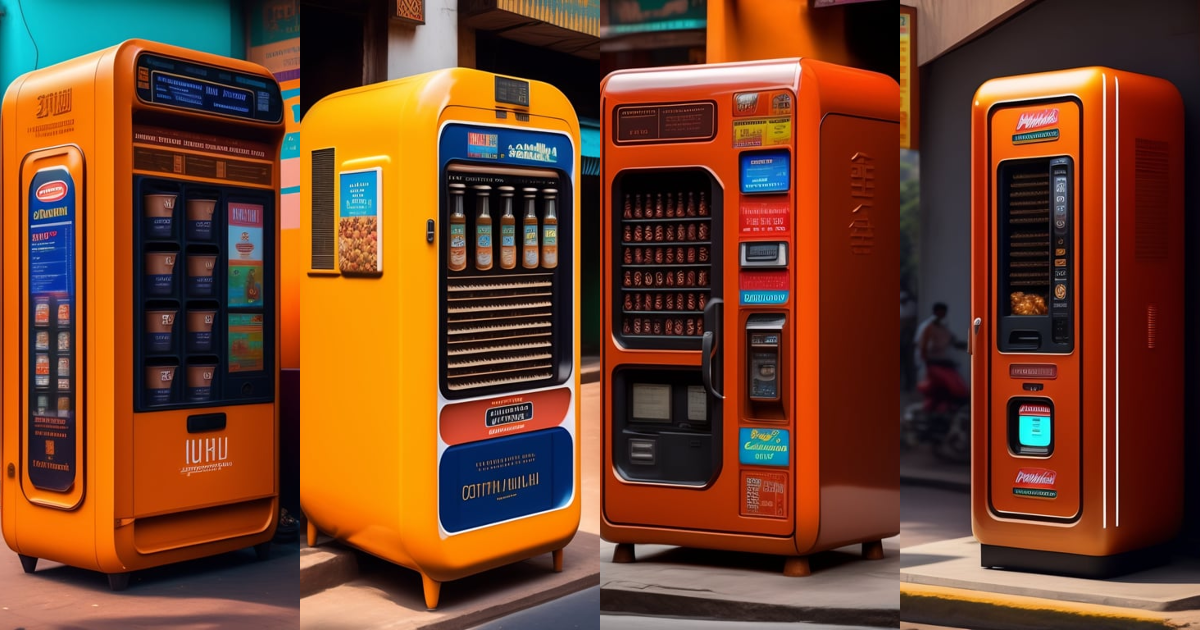 Lexica - 80s style rusty coffee vending machine in the middle of busy ...