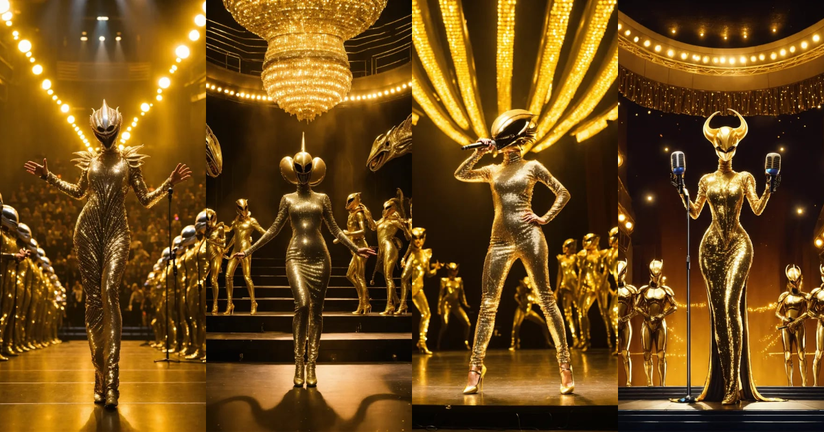 Lexica - Queen xenomorph on the stage of an opera house wearing a gold ...