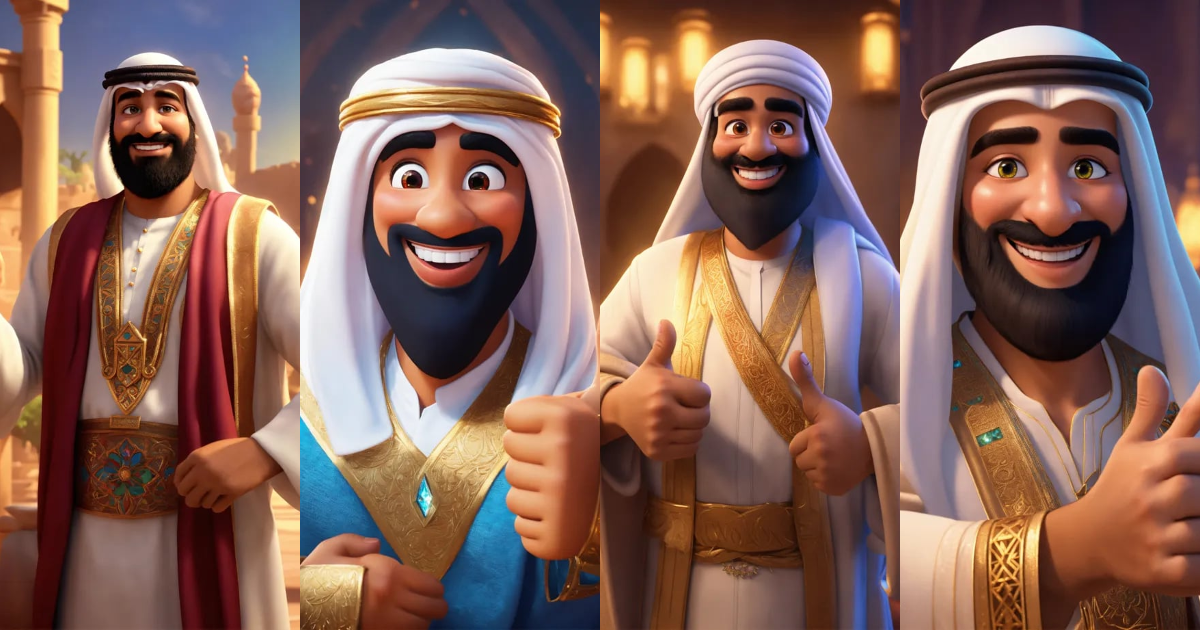 Lexica - Create a 3D rendering of Arab sheikh showing thumbs up Disney ...
