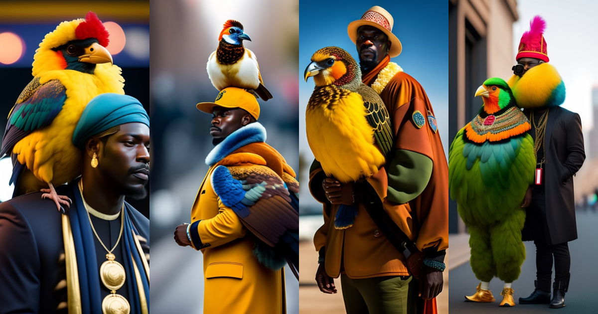 Lexica - A human-sized bird dressed like Flava Flave, with a bird-sized ...