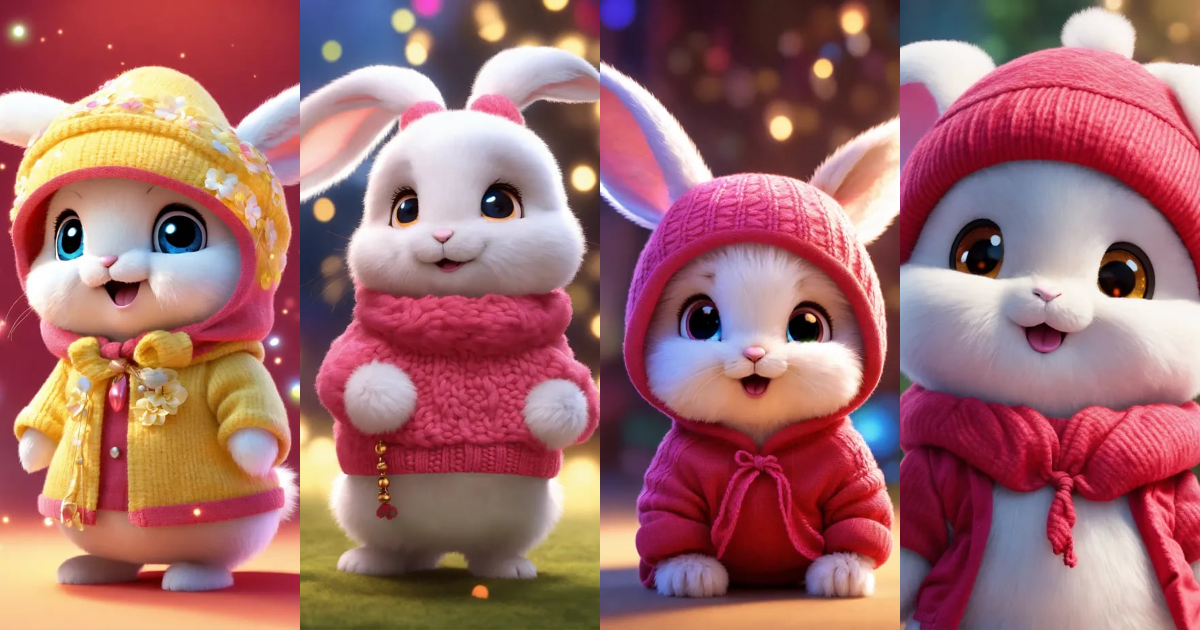 Lexica - Cute baby pixar style white fairy rabbit,Many pink lights,Sing ...
