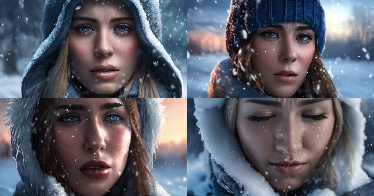 Lexica - Produce images of a woman crying tears of ice in a cold and ...