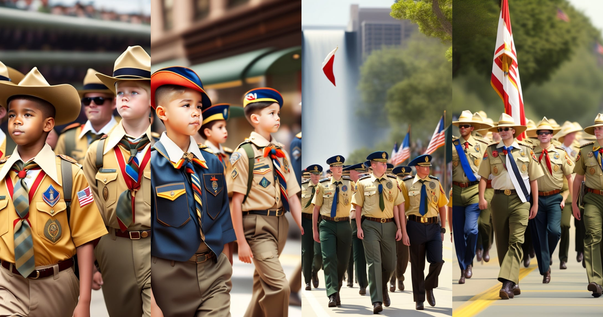 Lexica - A group of Boy Scouts of America Scouts, in uniform, marching in a parade
