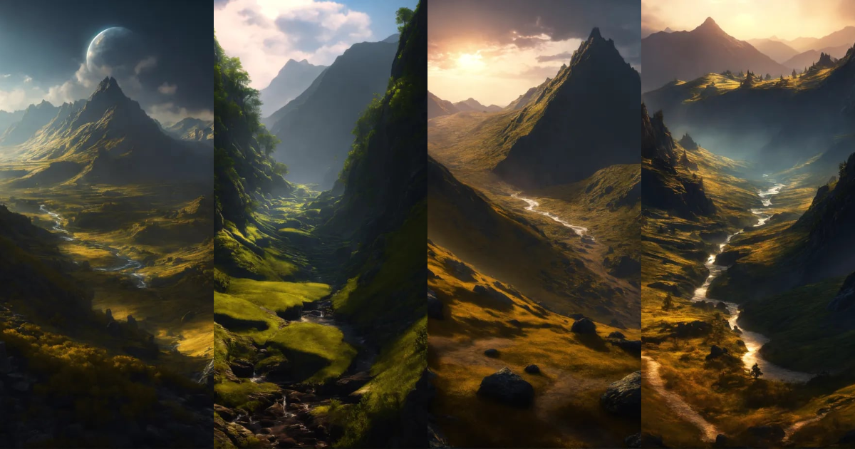 Lexica - A fantasy landscape of a shadows cascading over a hillside as ...