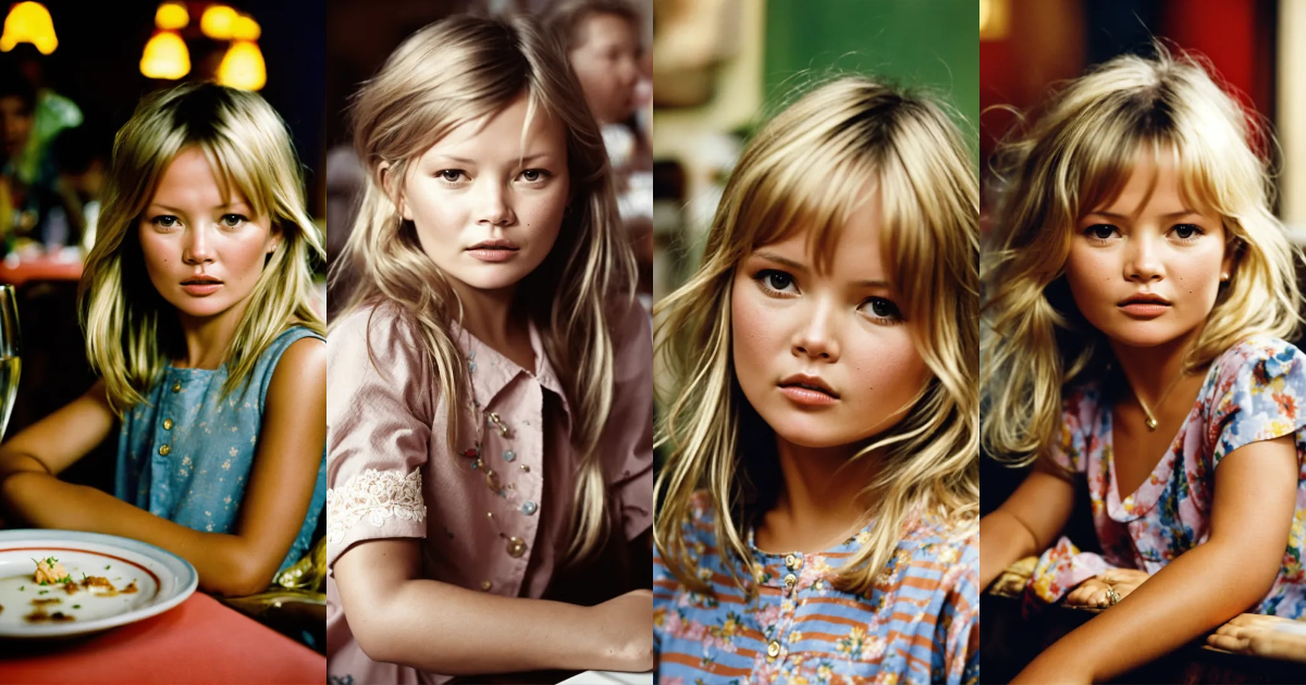 Lexica - Portrait of kate moss when she was 3 years old at the restaurant