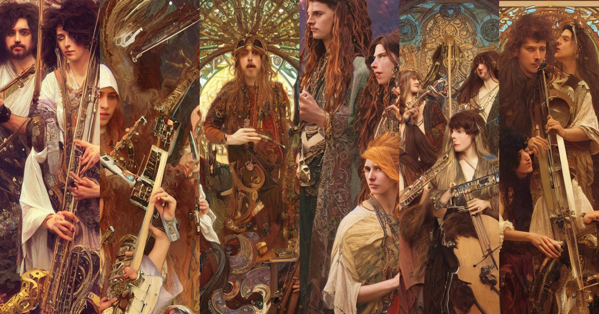Lexica - Portrait of a a band of male and female druids playing an ...