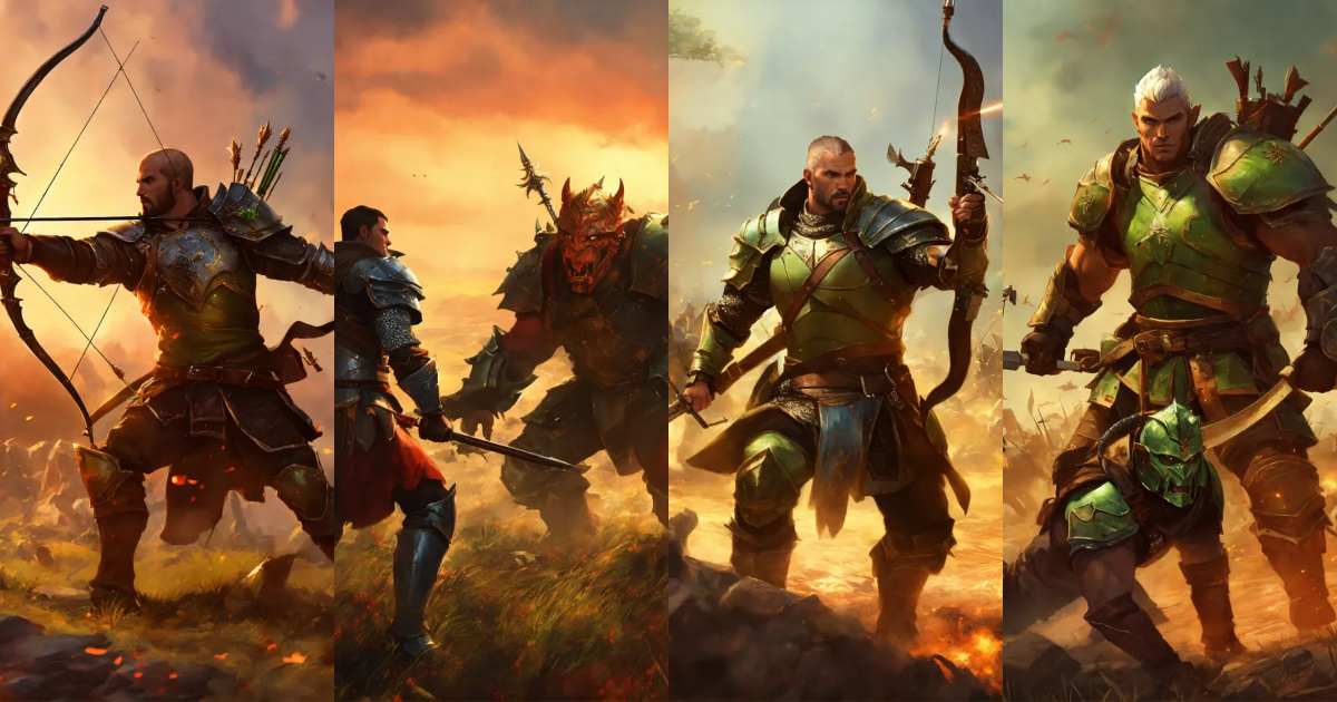 Lexica - A digital art, fantasy, of archer shooting an armored orc on ...