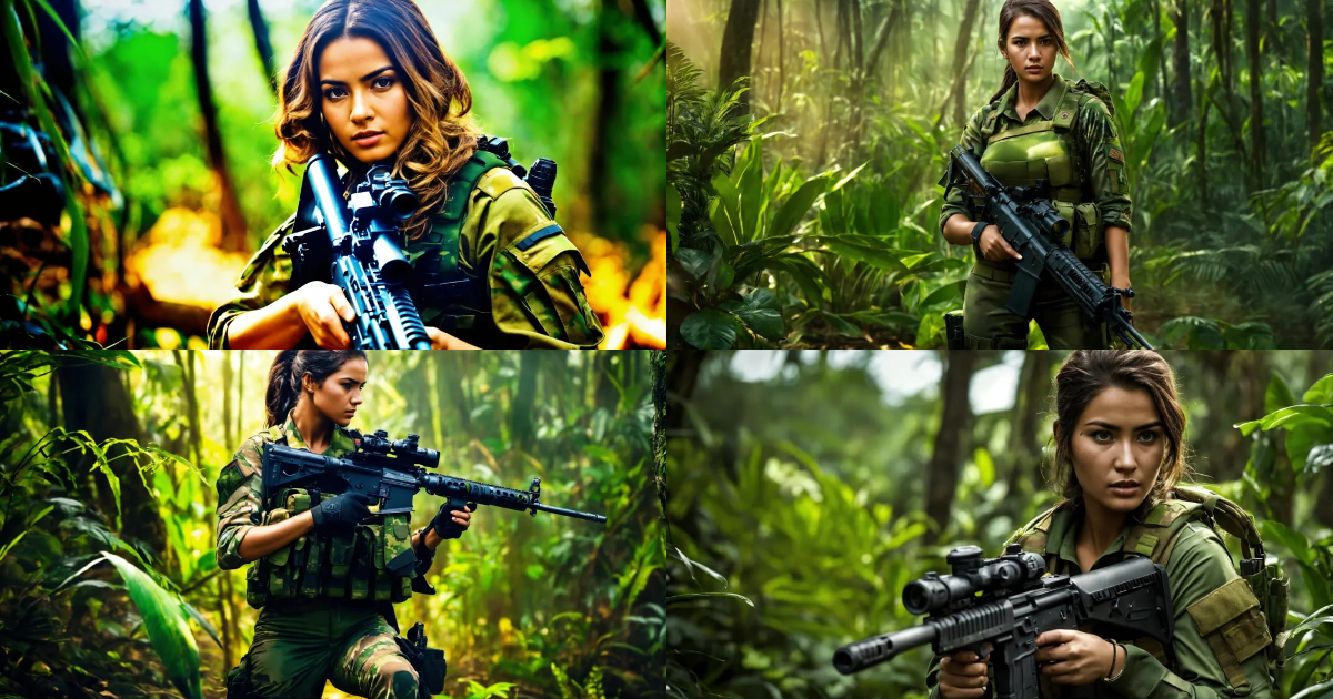 Lexica - Female commandos in jungle, perfect face, full camouflage, HDR ...
