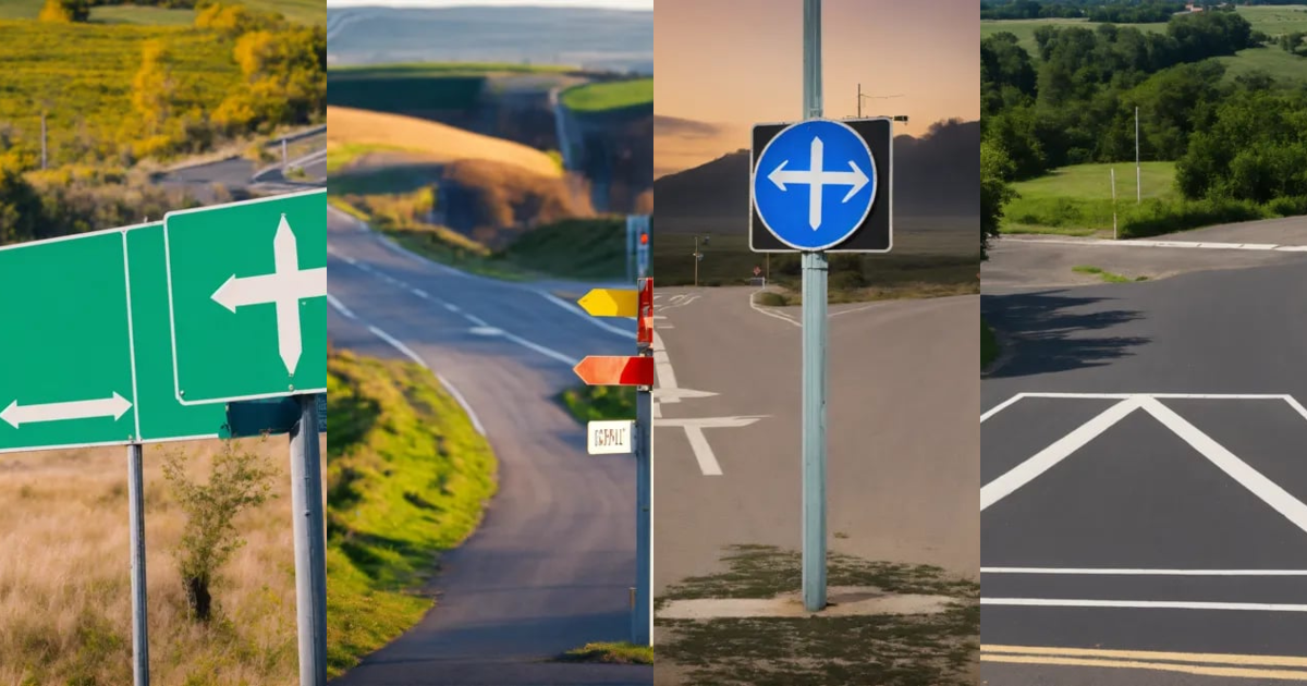 Lexica - Crossroads with sign going in 4 directions