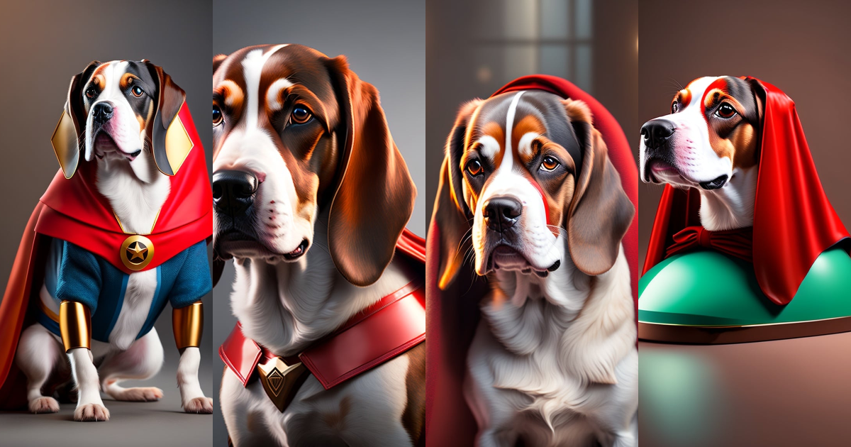 Lexica - Hyper realistic 8k superhero beagle, cinamatic, red cape, mask