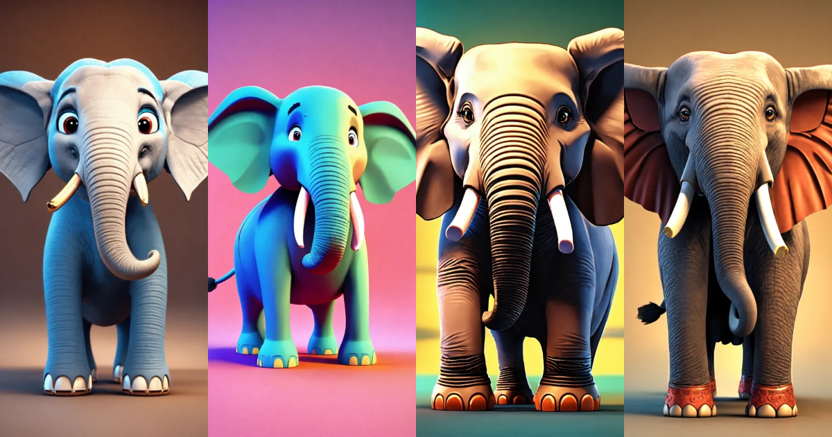 Lexica - Cartoon talking elephant in 3d style animation