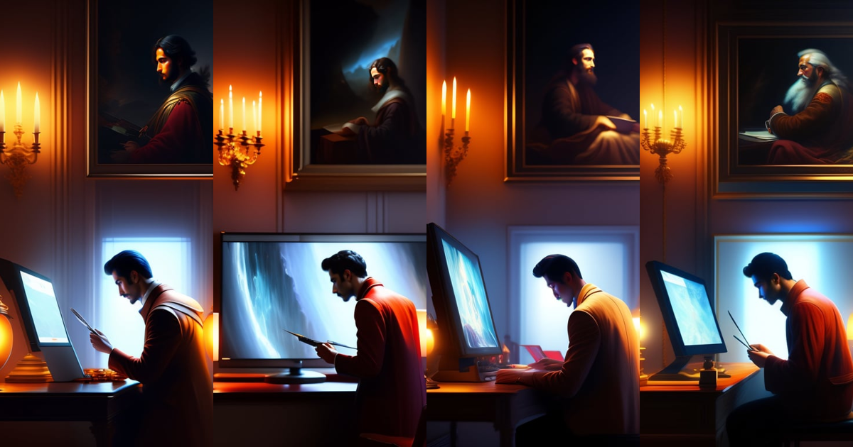 Lexica - Beautiful man typing email with a painting on the wall by ivan ...