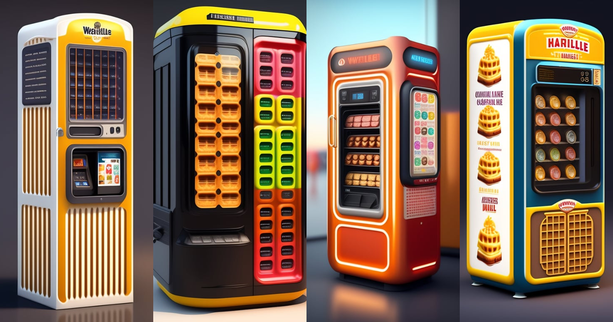 Lexica - A waffle vending machine, cute. Concept art illustration