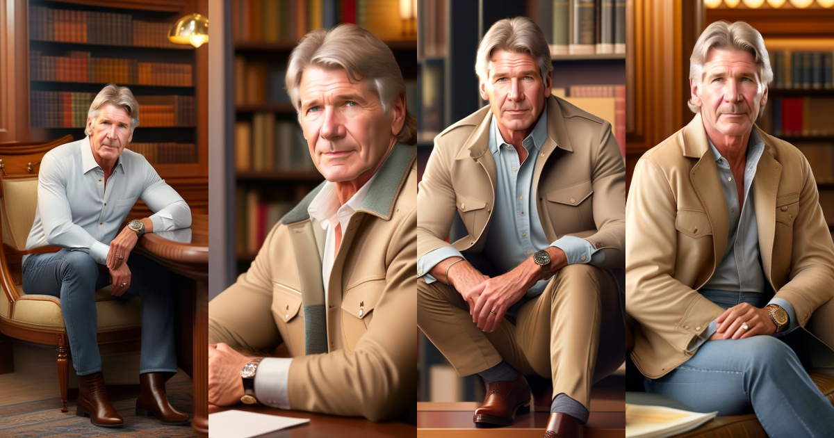 Lexica - Harrison ford, casual wearing, front facing , lokking fron ,hd ...
