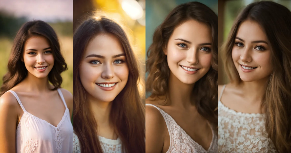 Lexica - Young woman innocent sweet smile portrait, dreamy eyes