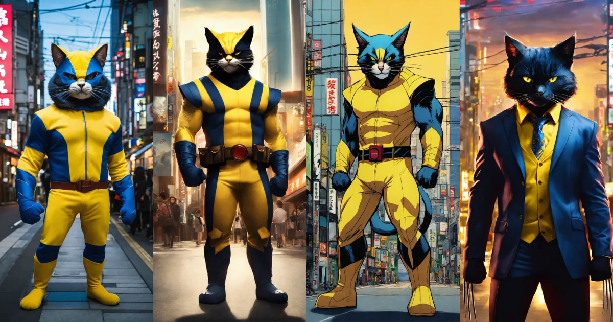 Lexica - A cat wearing a Wolverine suit in Tokyo catching villains ...
