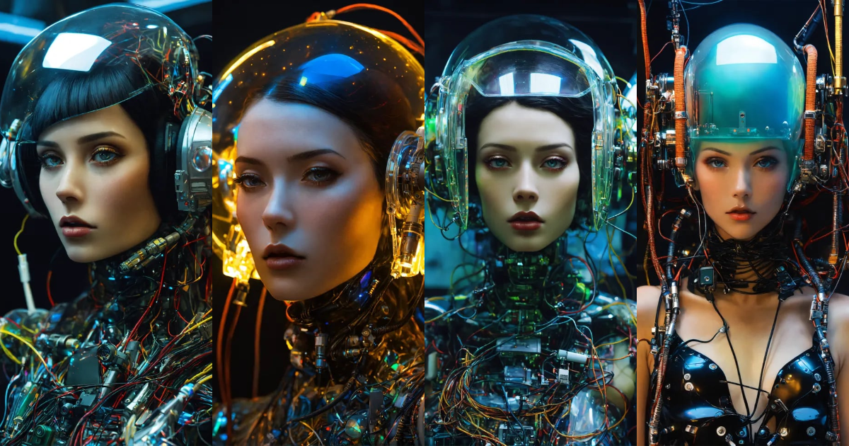 Lexica - Portrait Photography, in front of a black wall, a cyborg ...