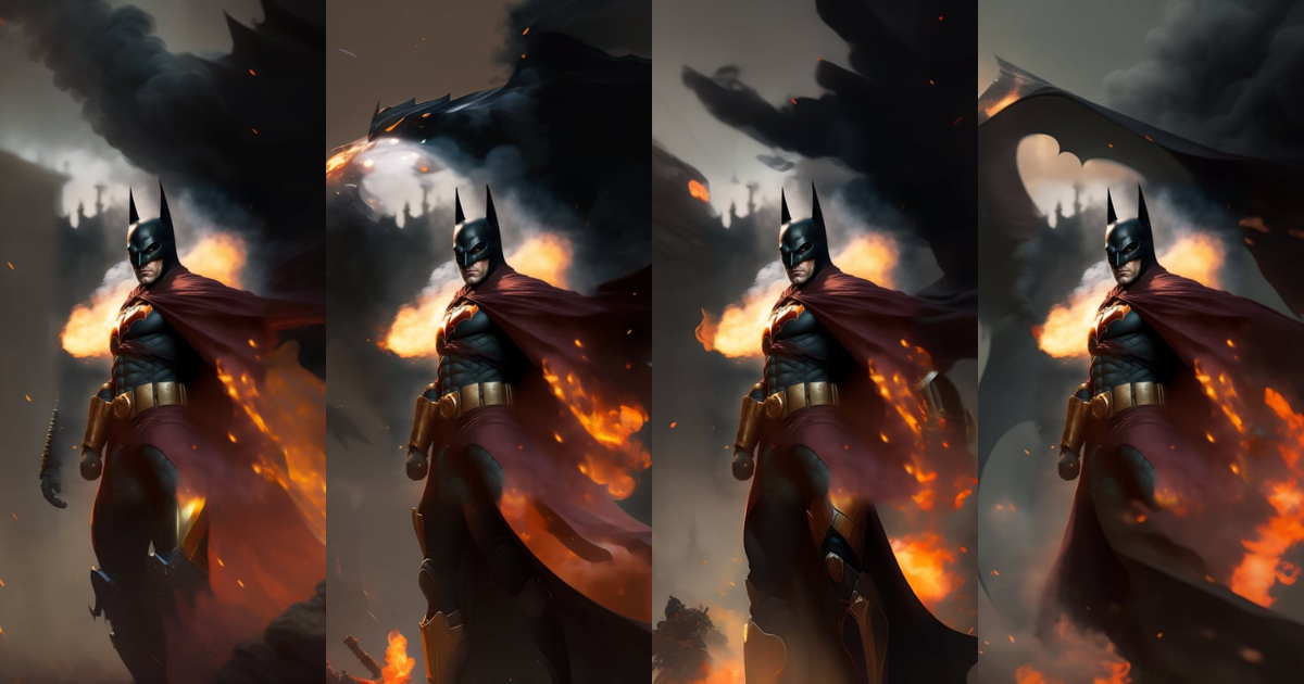 Lexica - Produce an image of Batman in a battle scene, with smoke and ...