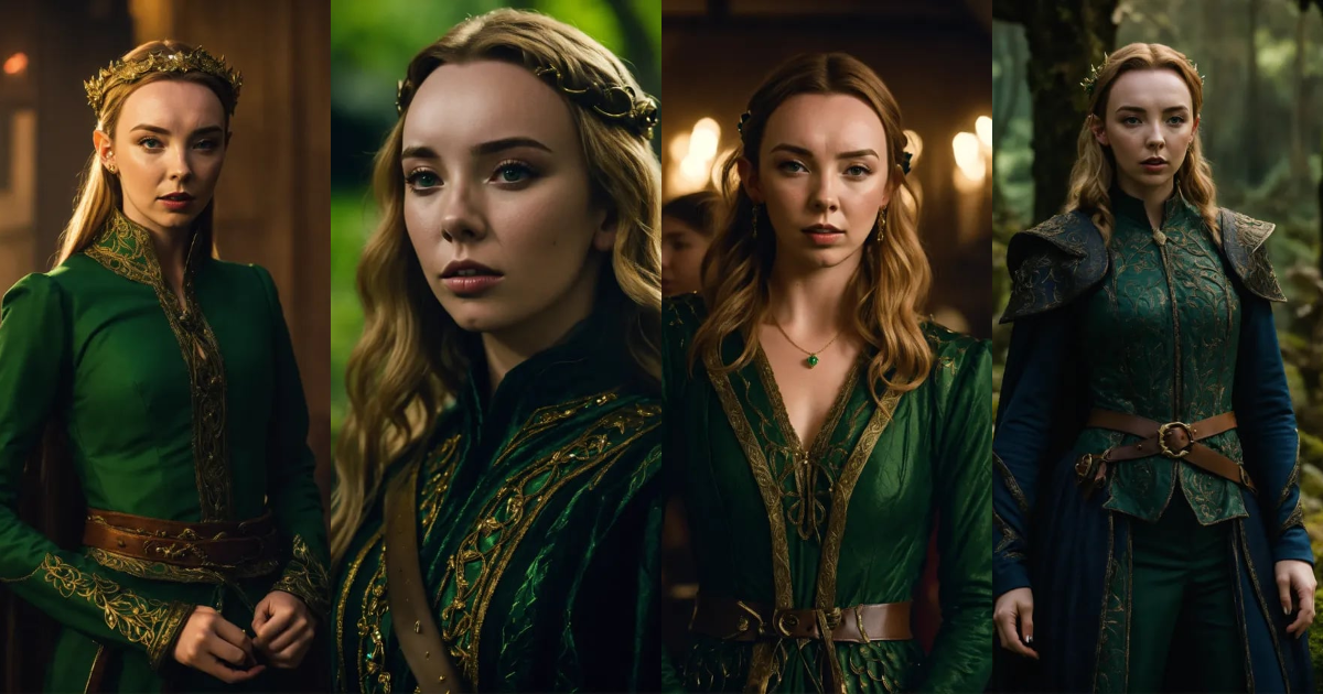 Lexica - Jodie comer as fantasy elf with dark clothing