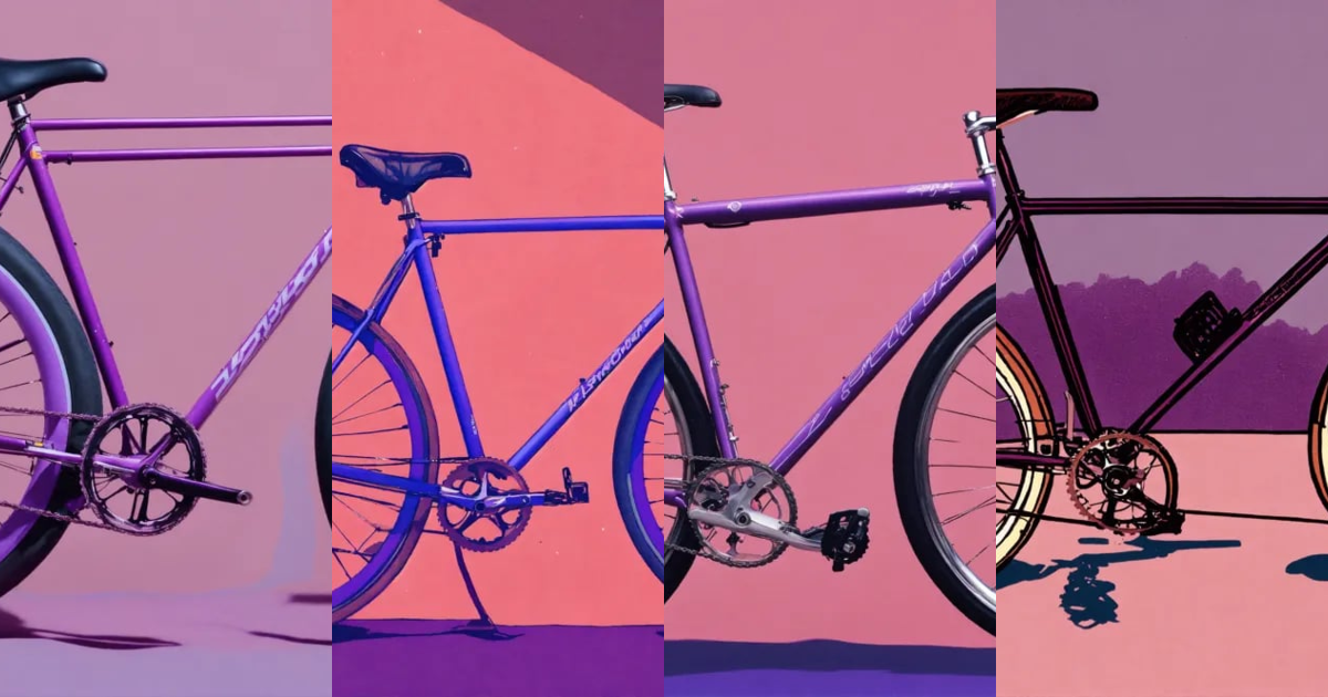 Lexica - 1970s Single speed racer bicycle muted purple tones low angle ...