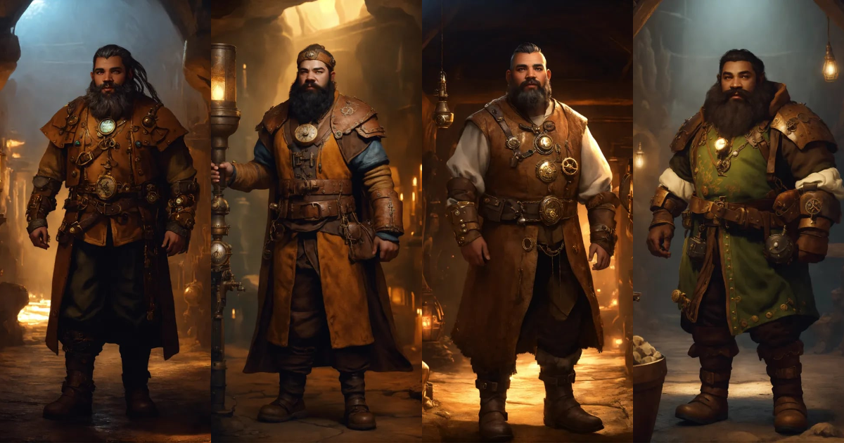 Lexica - Steampunk male dwarf, medieval clothes, dark eyes, tan skin ...
