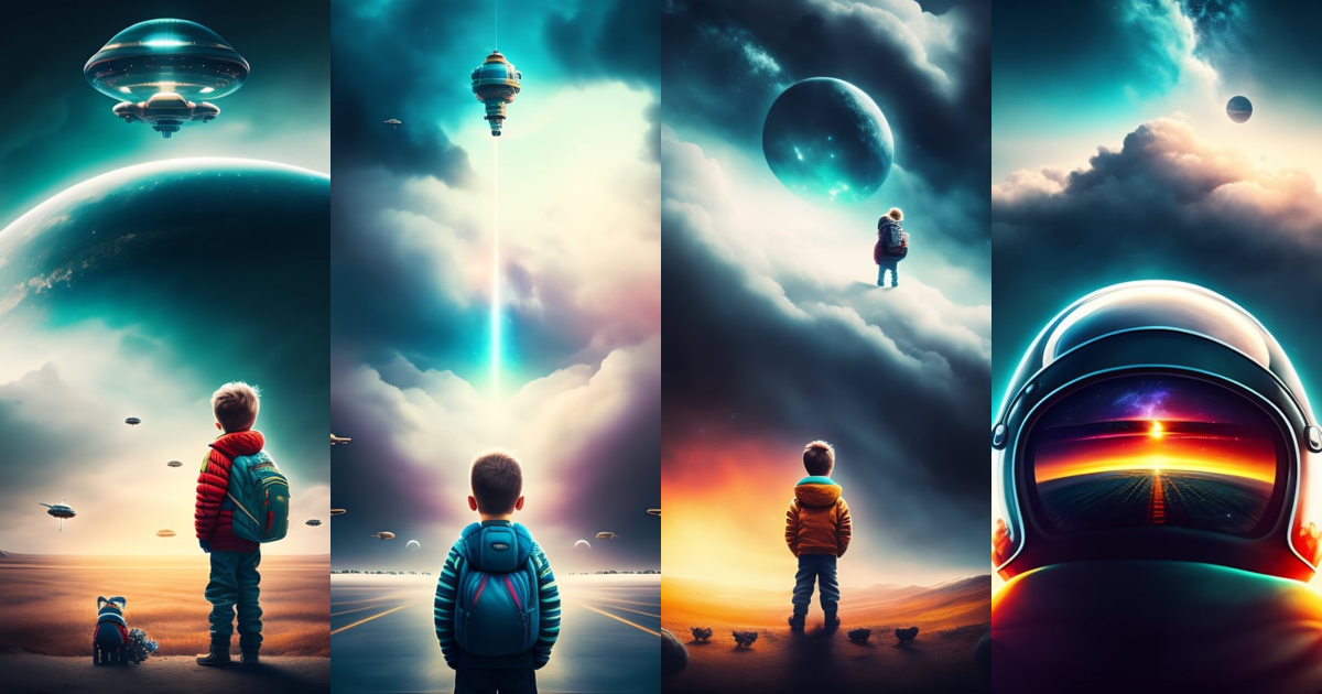 Lexica - DESING A MOVIE POSTER WITH ALIENS FALLING FROM SKY AND A BOY ...