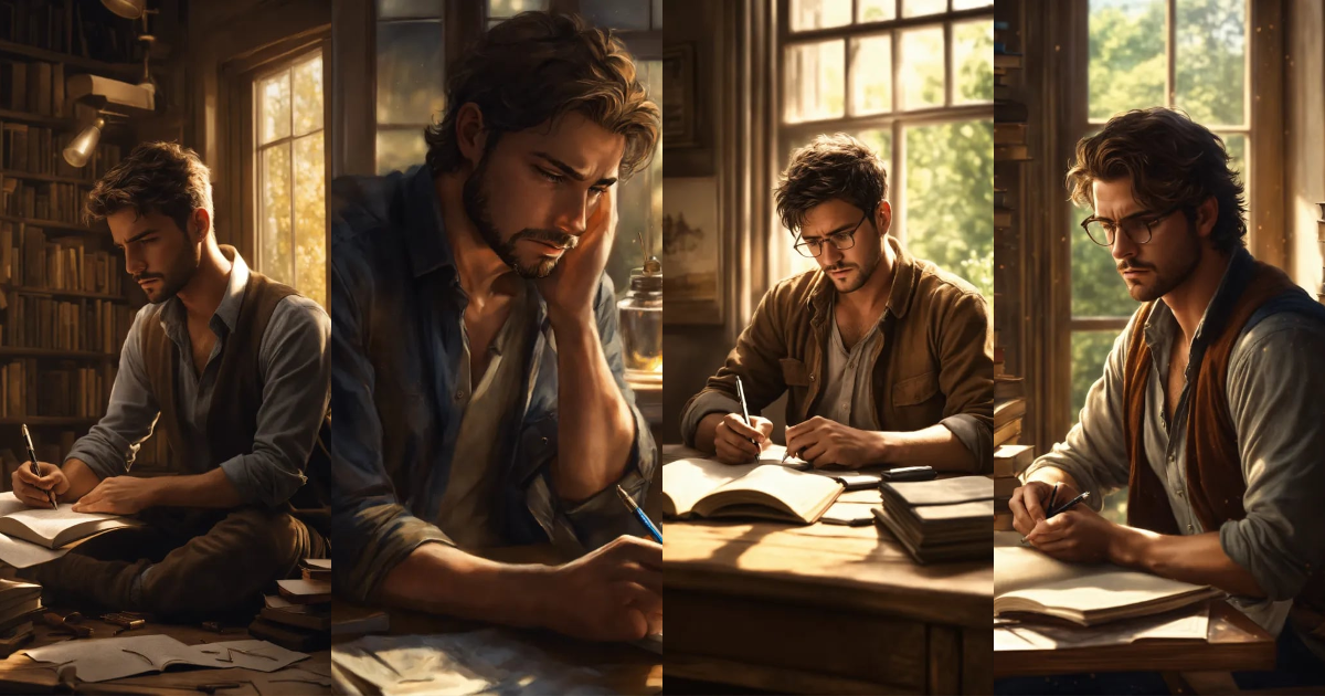 Lexica - A frustrated male writer with depression, beautiful ...