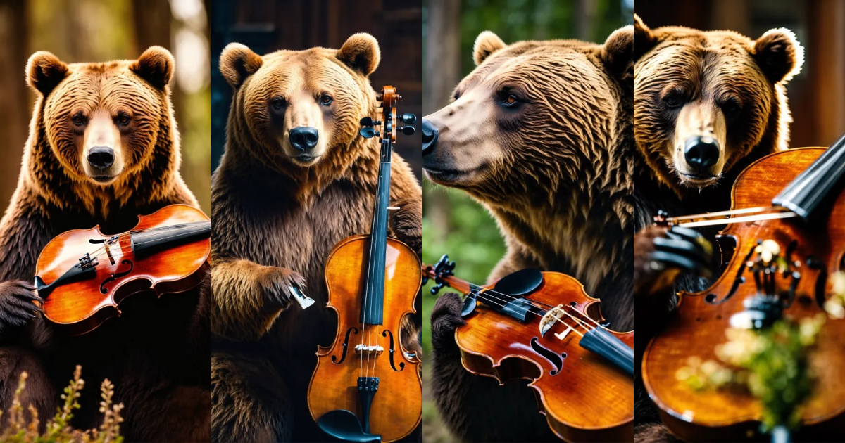 Lexica - Grizzly bear holding violin, best quality, real picture ...
