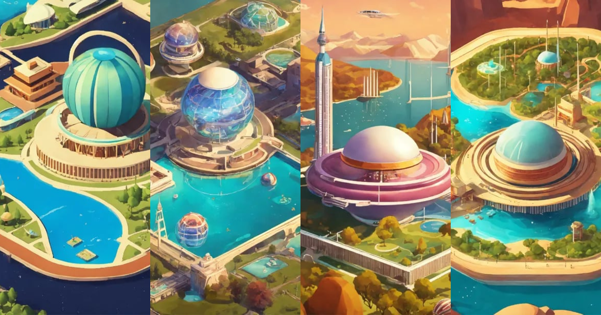 Lexica - Retrofuturistic World's Fair Exhibition on Venus. Isometric ...