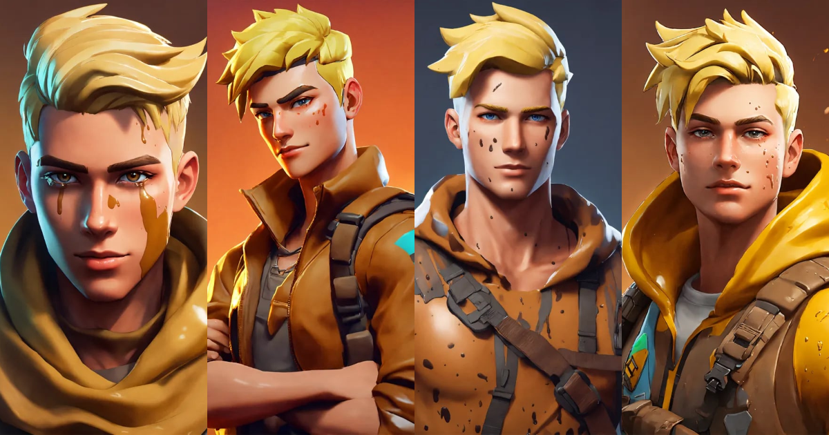 Lexica - Blond male skin fortnite covered of brown liquid mud
