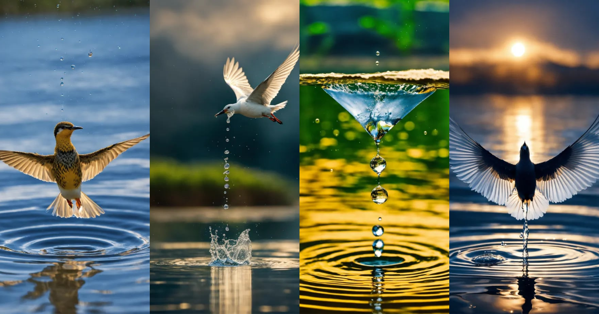 Lexica - Drop of water bounces above the water surface, transforming ...