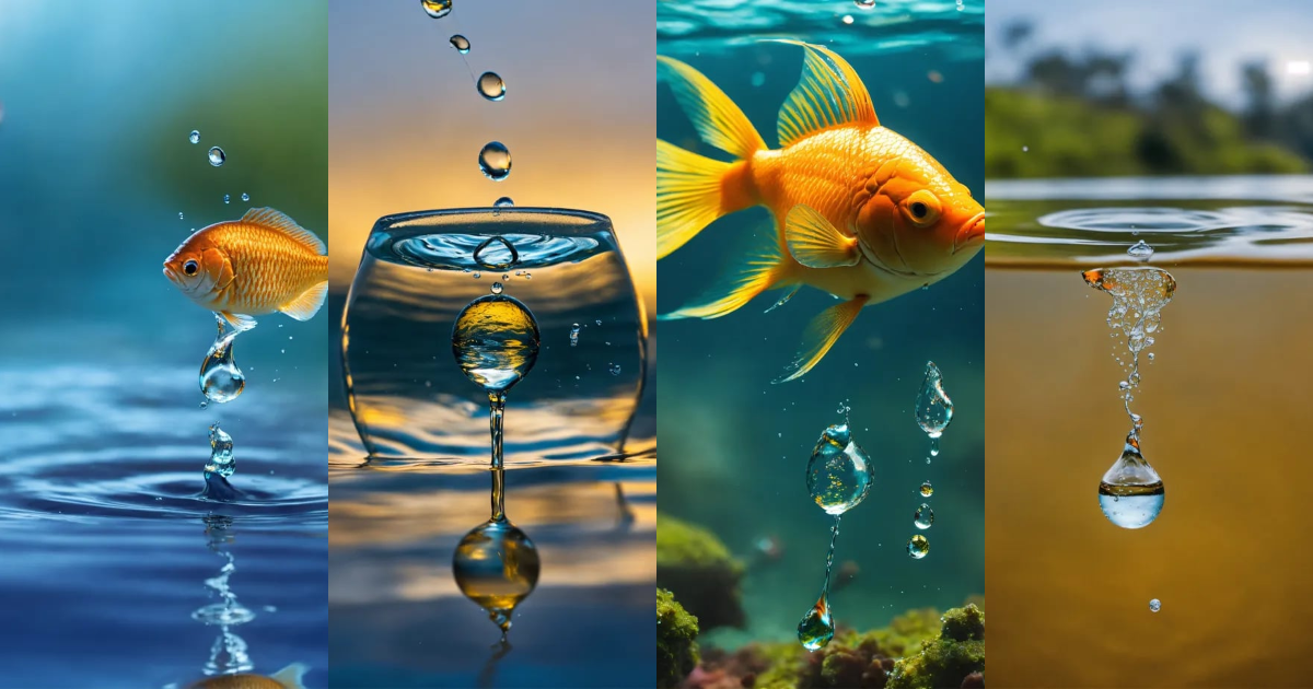 Lexica - The water drop falls below the water surface, it morphs into a ...
