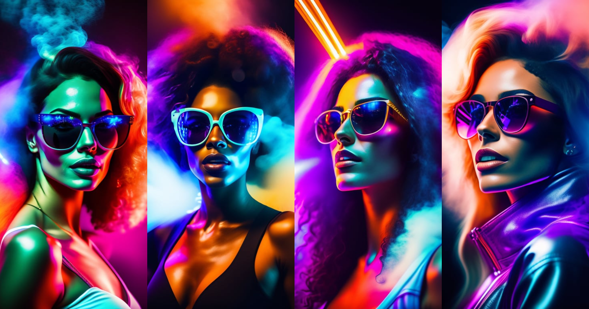 Lexica - Portrait of a woman with sunglasses raving in a club with ...