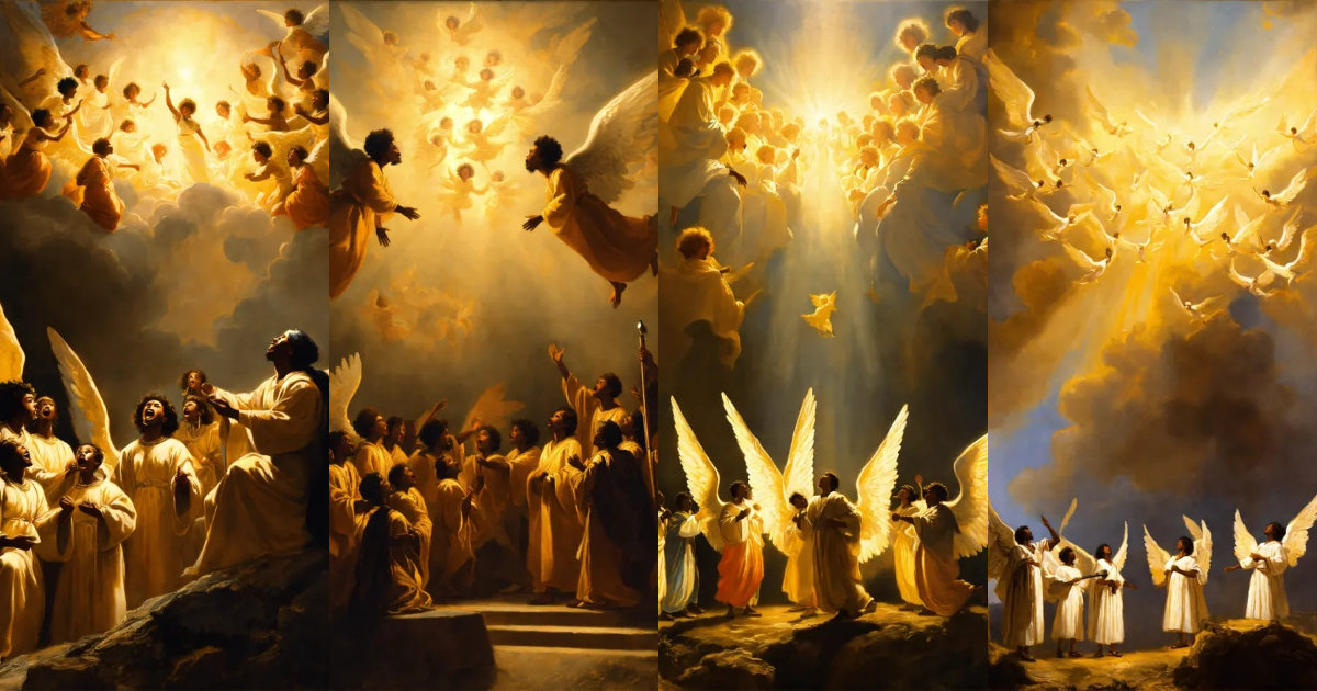 Lexica - A stunning oil painting by Rembrandt of a celestial choir of ...