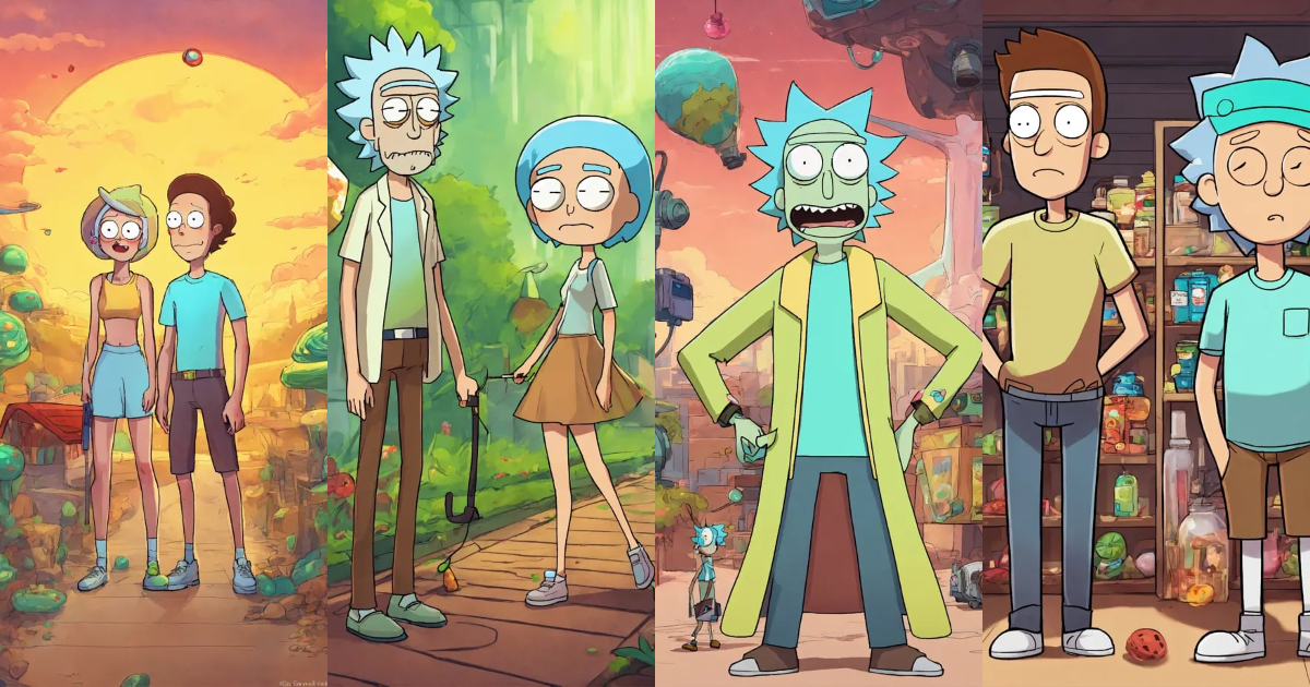 Lexica - Create cute man and cute wooman, style from Rick and Morty carton