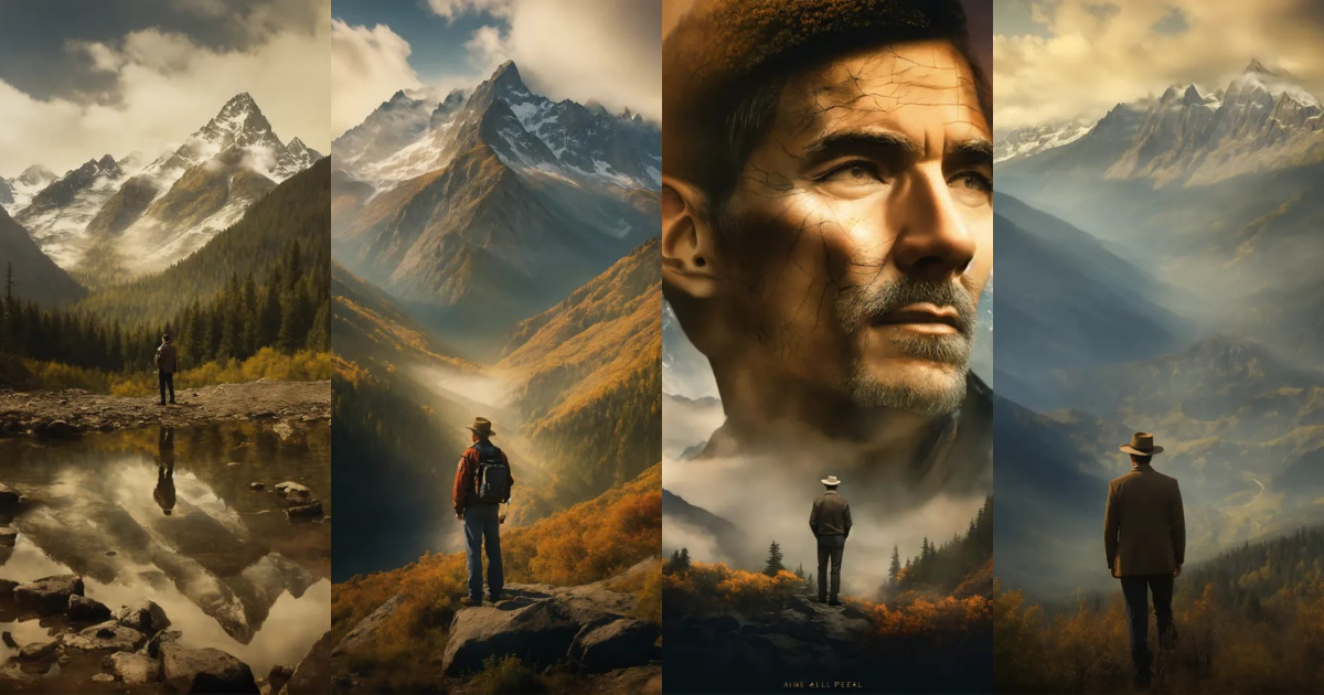 Lexica - Double Exposure Man and Mountain Echoes, Whispered Features ...