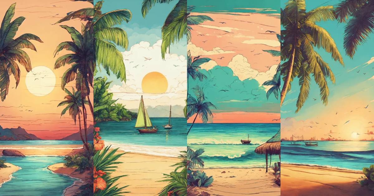 Lexica - Tropical beach drawing style